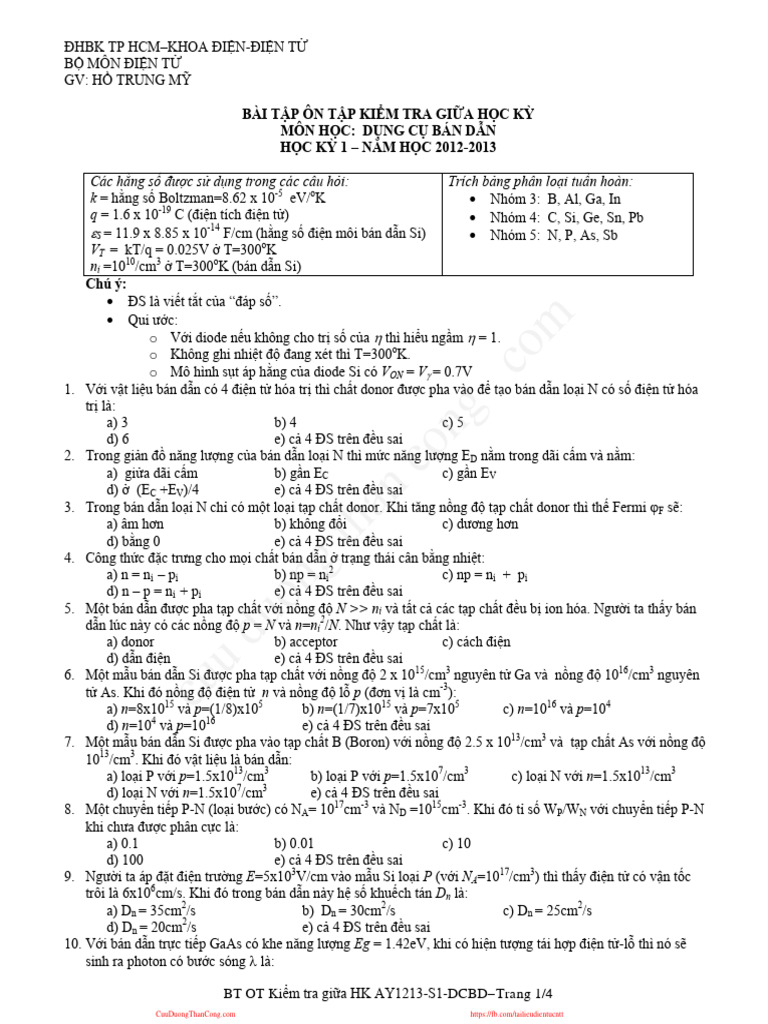 Dung-Cu-Ban-Dan - Nguyen-Tan-Phuc - De-On-Giua-Ki - (Cuuduongthancong - Com) | PDF