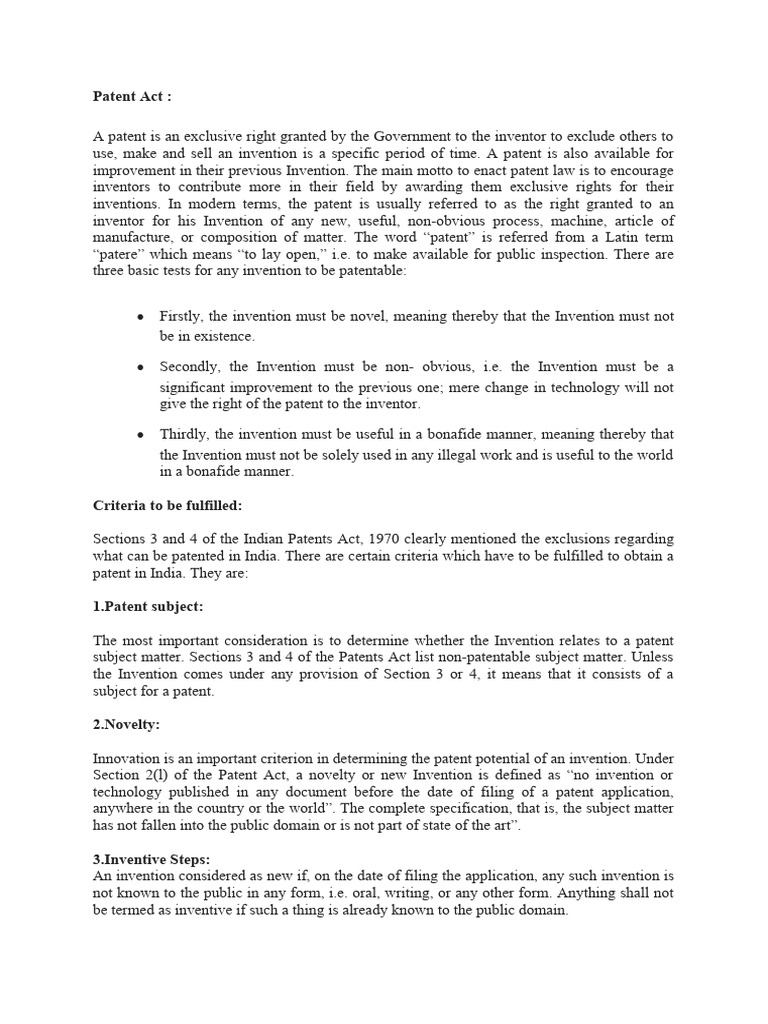 Patent Act Notes | PDF | Patent | Patent Infringement