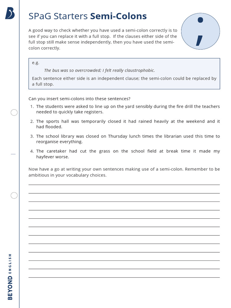 Exercise For Semi-Colons | PDF