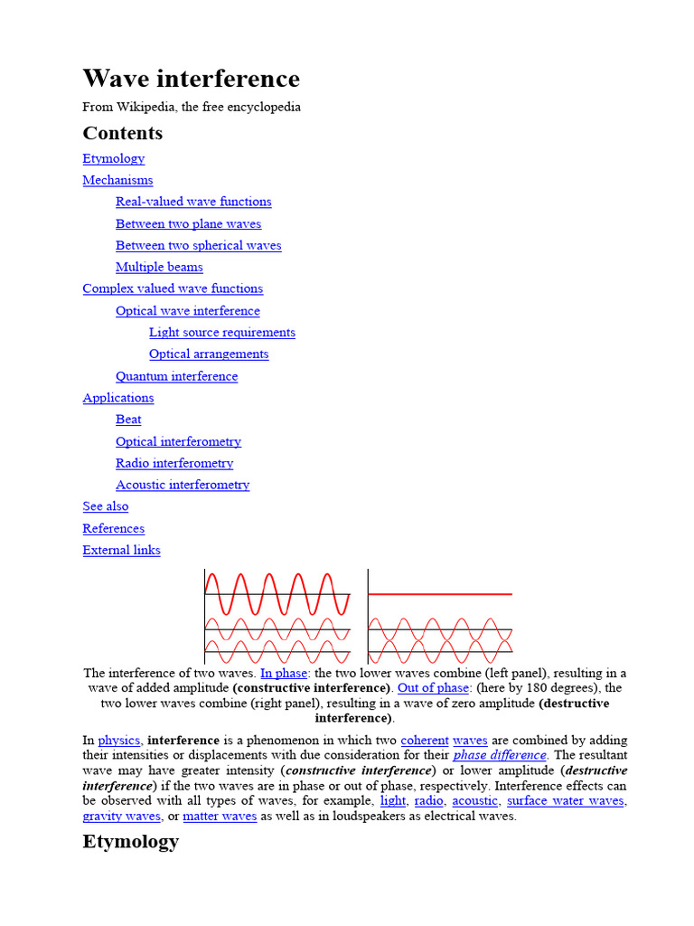 Wave Interference - Wiki | PDF | Interferometry | Waves