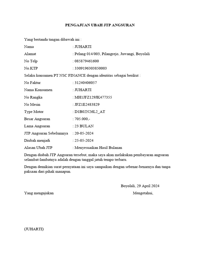 Ubah JTP Angsuran Tika Nurul Arifin | PDF