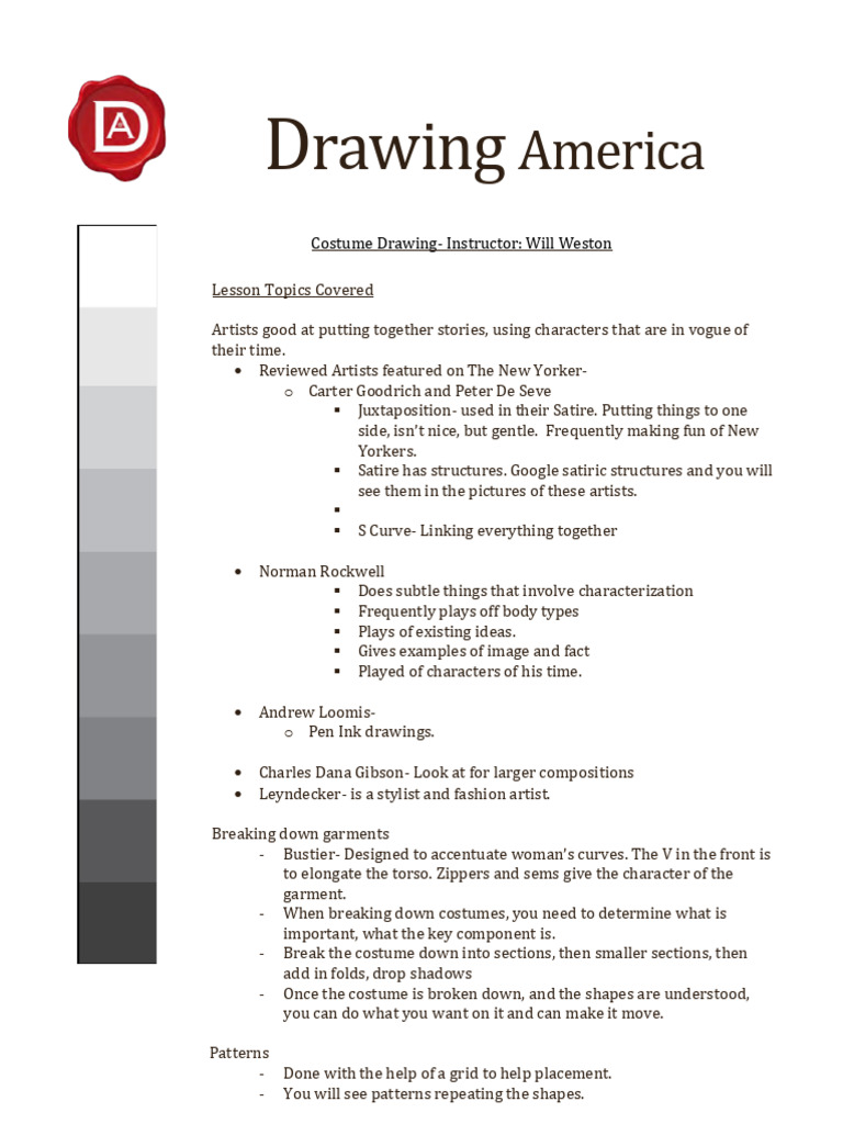 Drawing America Notes and Homework Costume Drawing 12.5.2020 | PDF ...