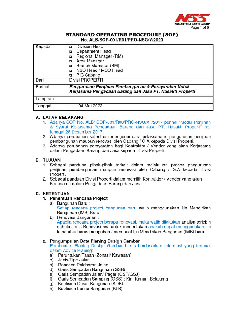 SOP Perijinan & Syarat Kerjasama Pengadaan Barang Dan Jasa Nusakti - No. ALB - SOP-001 - R01 ...