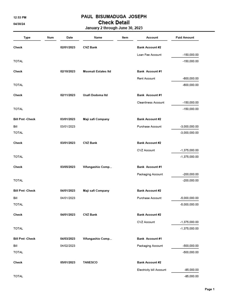 Check Detail Report: Jan-Jun 2023 | PDF | Money | Financial Services