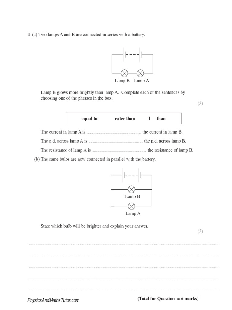 Current, Charge, Potential Difference & Power 3 QP | PDF | Electrical ...
