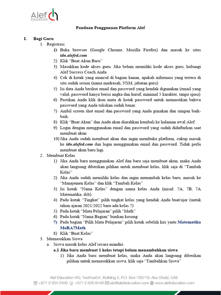 Panduan Registrasi dan Login Alef | PDF