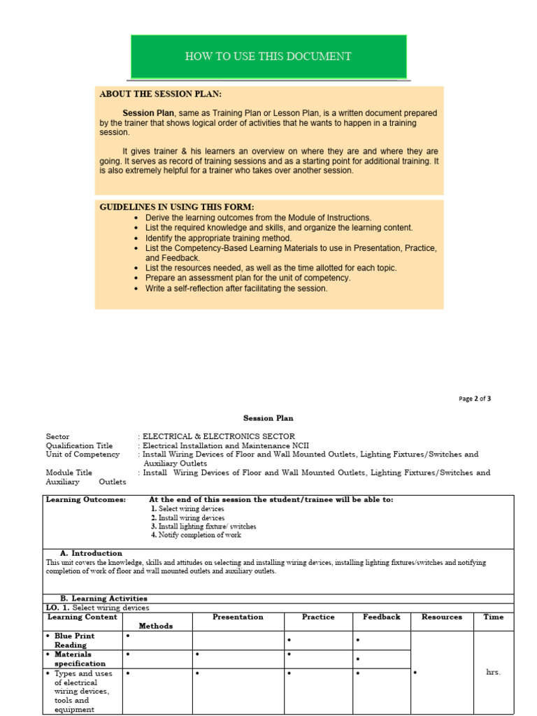 Session Plan Template | PDF | Learning | Lighting