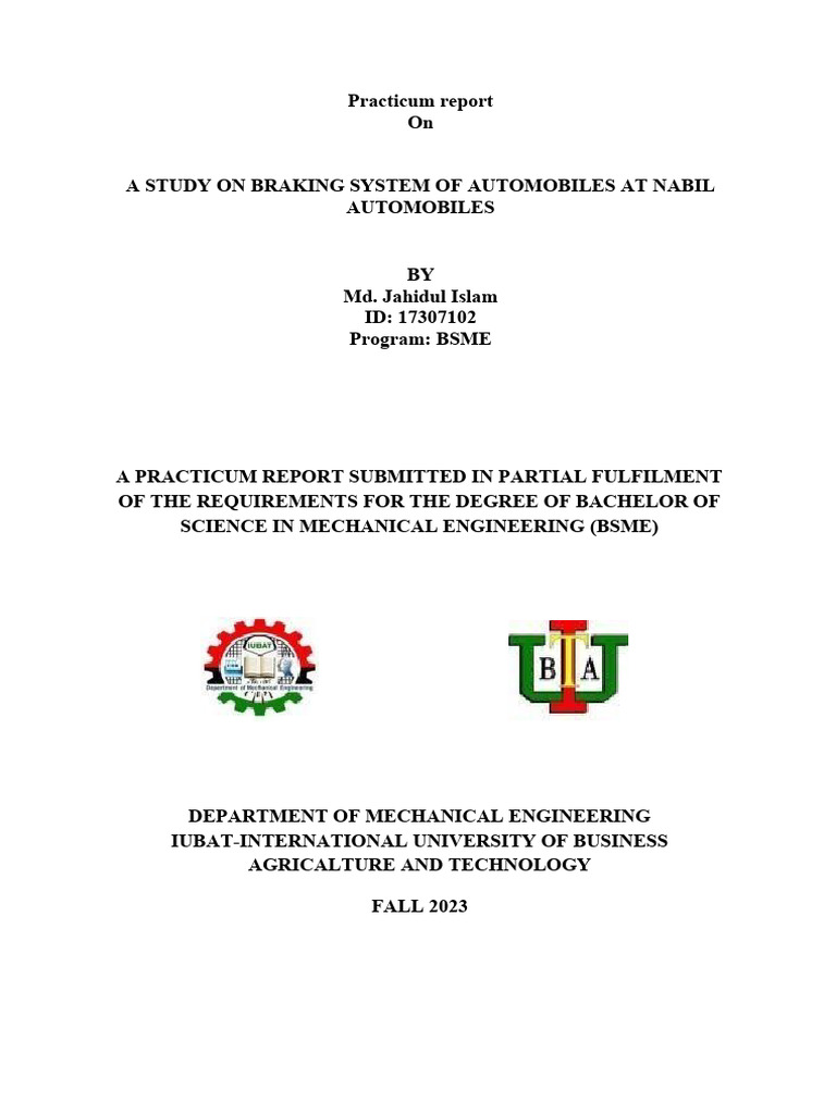 Practicum Report Final - Amran Hossain Jone | PDF | Brake | Anti Lock Braking System