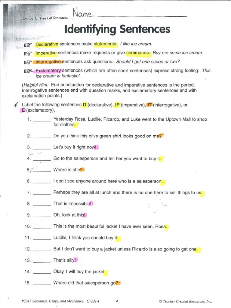 Kinds of Sent Lesson 3 | PDF