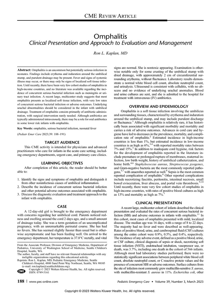 Omphalitis: Cme R A | PDF | Medical Specialties | Clinical Medicine