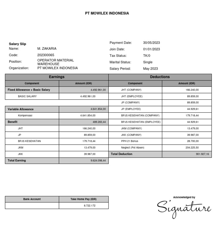 Salary-Slip-2023-05-M.-ZAKARIA - 202300065 2 | PDF | Salary | Economies