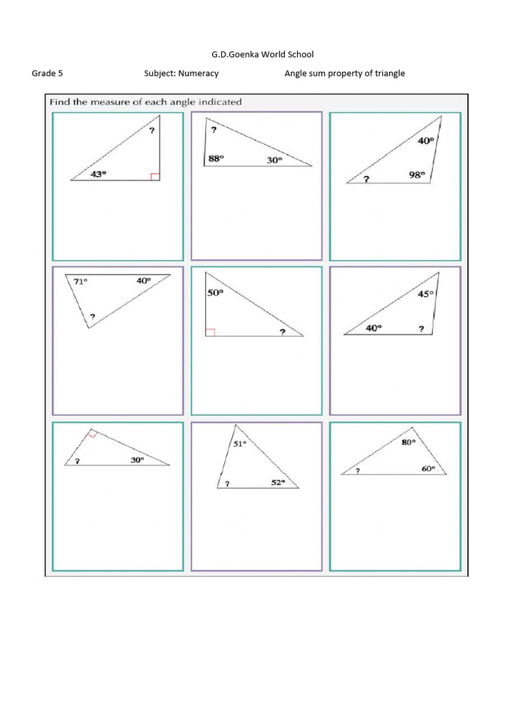 Angle Sum Property Sheet 5 | PDF