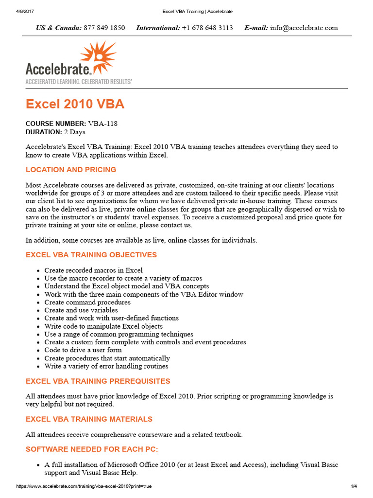 Excel VBA Training - Accelebrate | PDF | Microsoft Excel | Visual Basic ... Excel VBA Training - Accelebrate | PDF | Microsoft Excel | Visual Basic ...