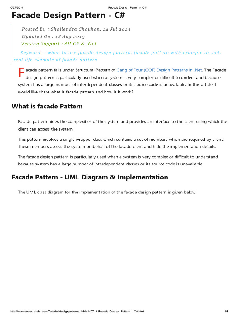 C# Facade Design Pattern Explained | PDF | Class (Computer Programming) | C Sharp (Programming ...