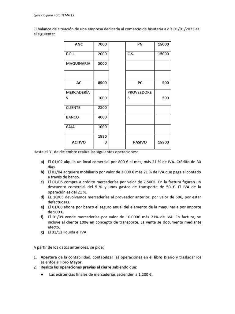 Ejercicio para Nota TEMA 15 | PDF