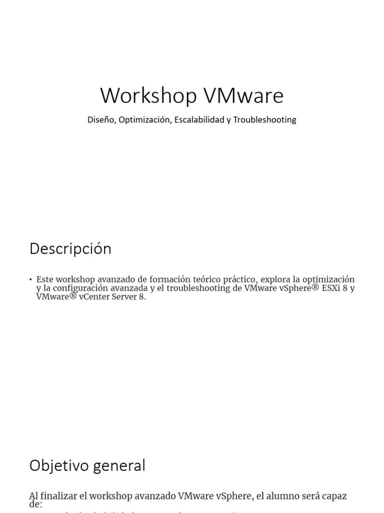 Workshop Optimización y Troubleshooting en VMware VSphere | PDF | V Mware | Grupo de computadoras