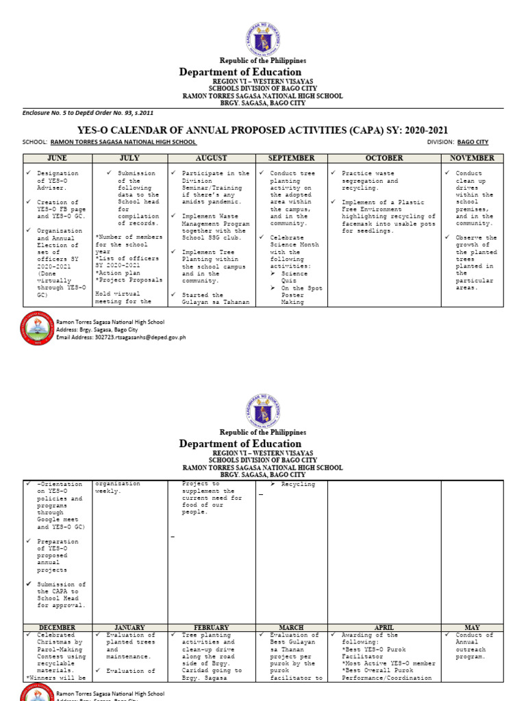 Yes o Calendar of Annual Proposed Activi | PDF | Economy And The ...