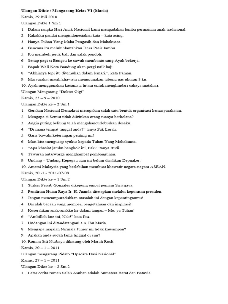 Ulangan Dikte dan Mengarang Kelas VI | PDF | Perjalanan