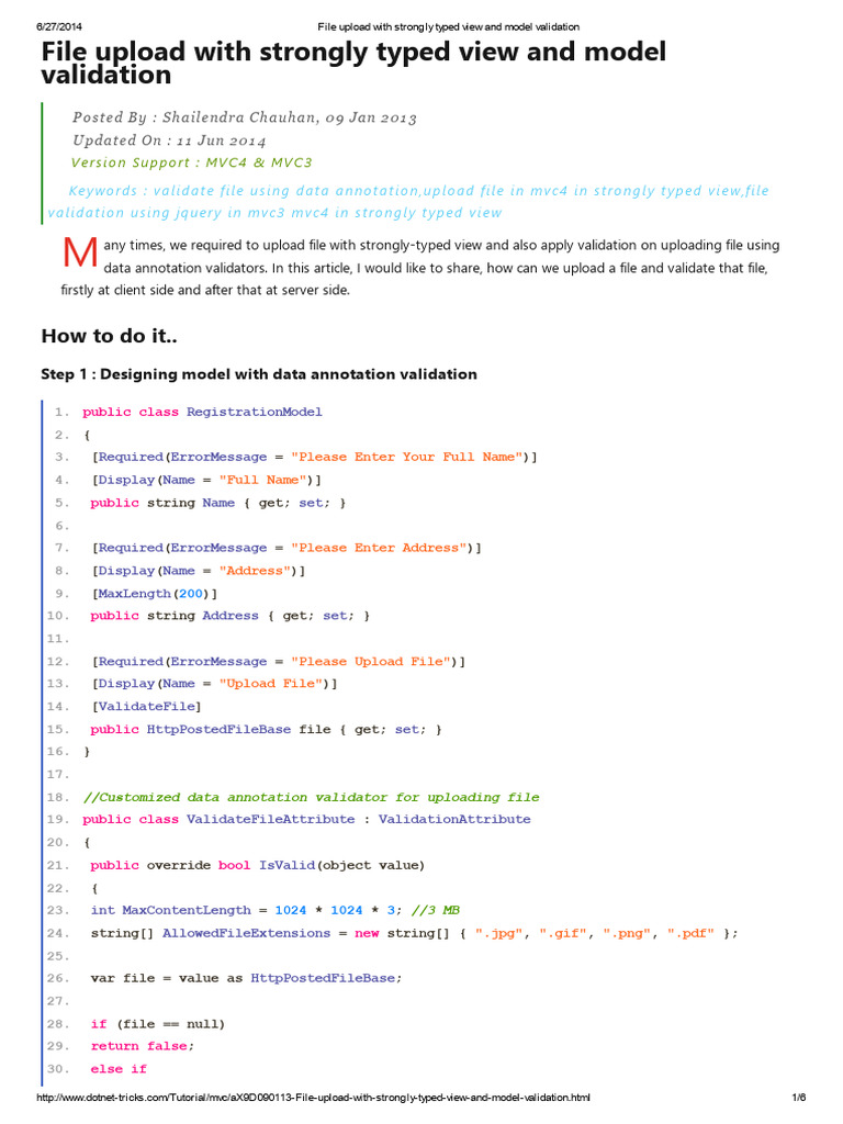 File Upload With Strongly Typed View And Model Validation Pdf Modelviewcontroller String