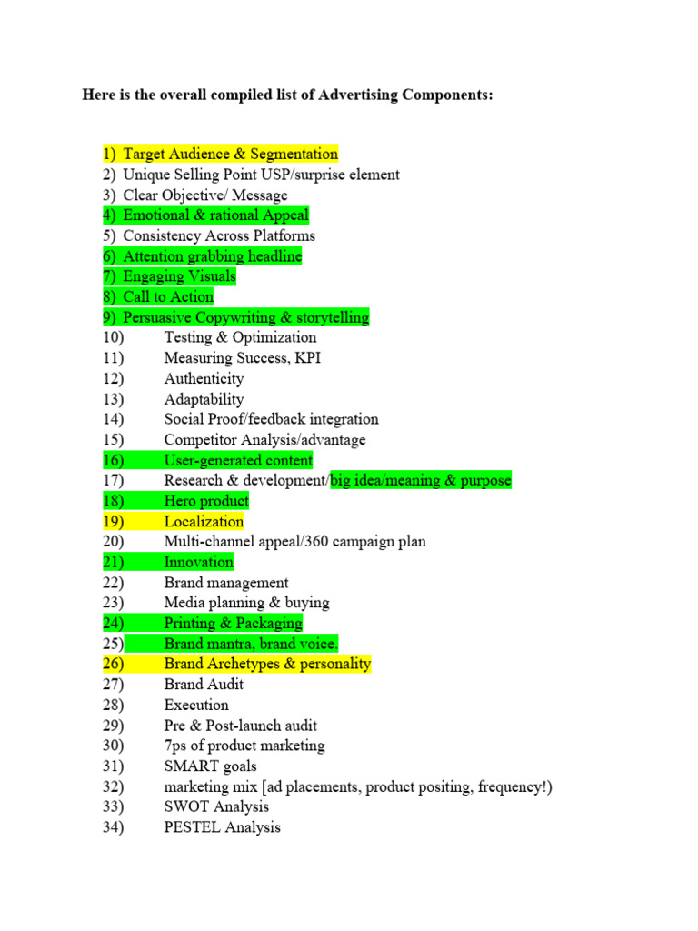 80 Compiled List of Advertising Components | PDF | Advertising | Brand