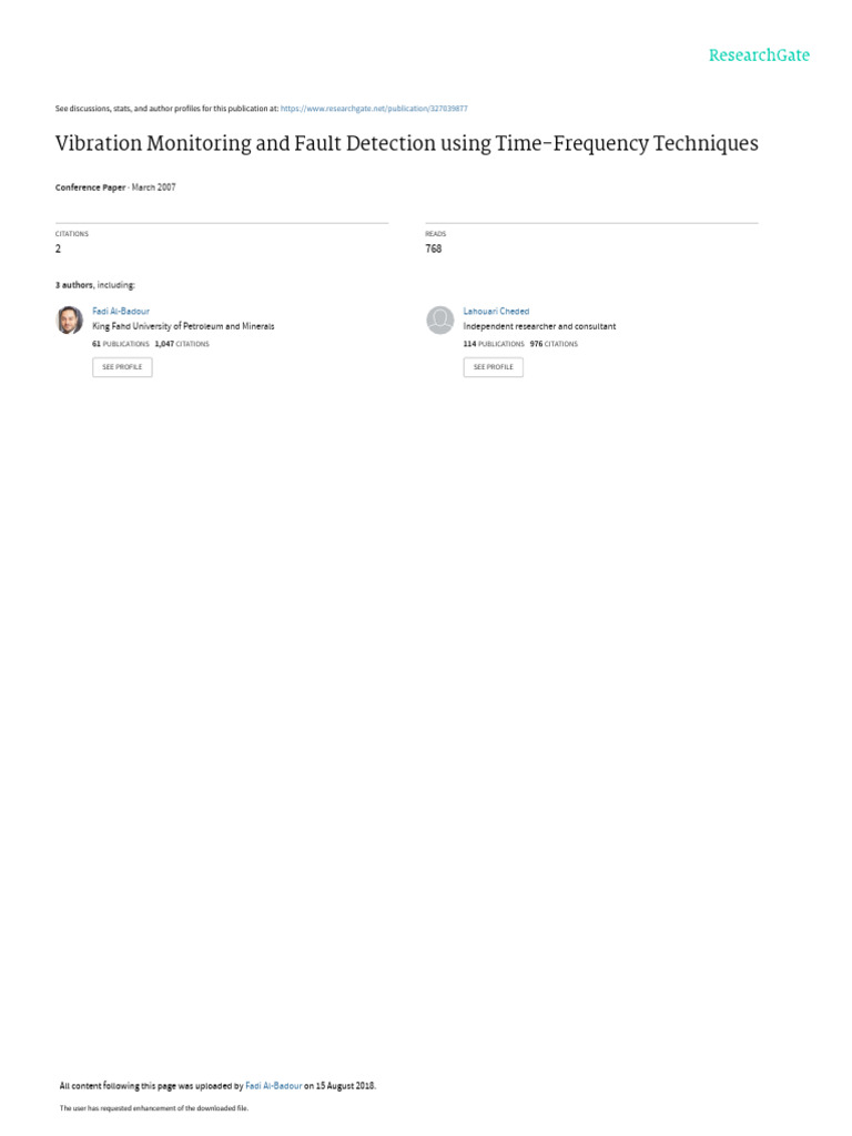 Vibration Monitoring And Fault Detection Using Time Frequency Techniques 2007 Pdf Spectral