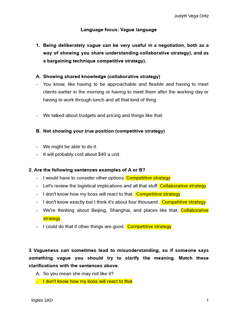 Language Focus - Vague Language | PDF | Strategic Management | Vagueness