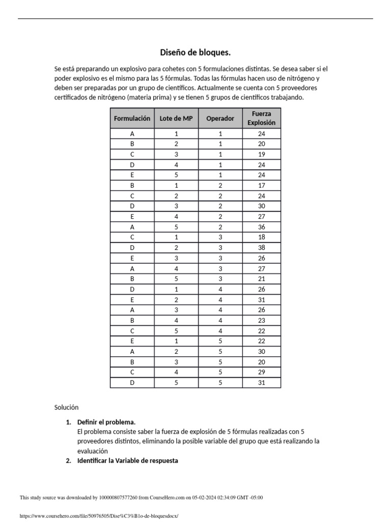 Dise o de Bloques | PDF | Análisis de variación | Inferencia estadística