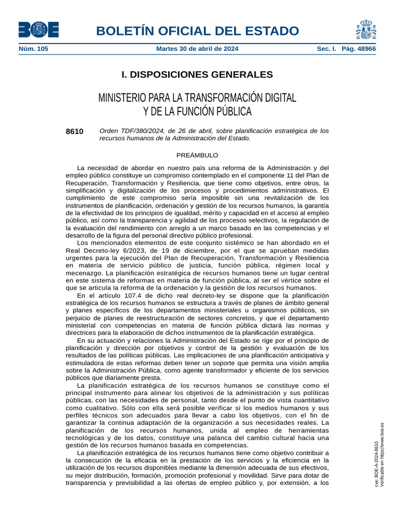 Boe A 2024 8610 | PDF | Gestión de recursos humanos | Planificación