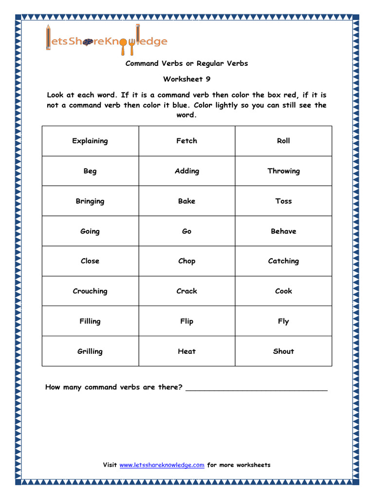 Command Verbs Grade 4 English Resources Printable Worksheets w9 | PDF