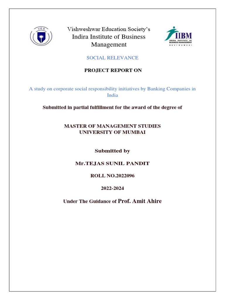 Tejas Pandit CSR Project | PDF | Corporate Social Responsibility ...