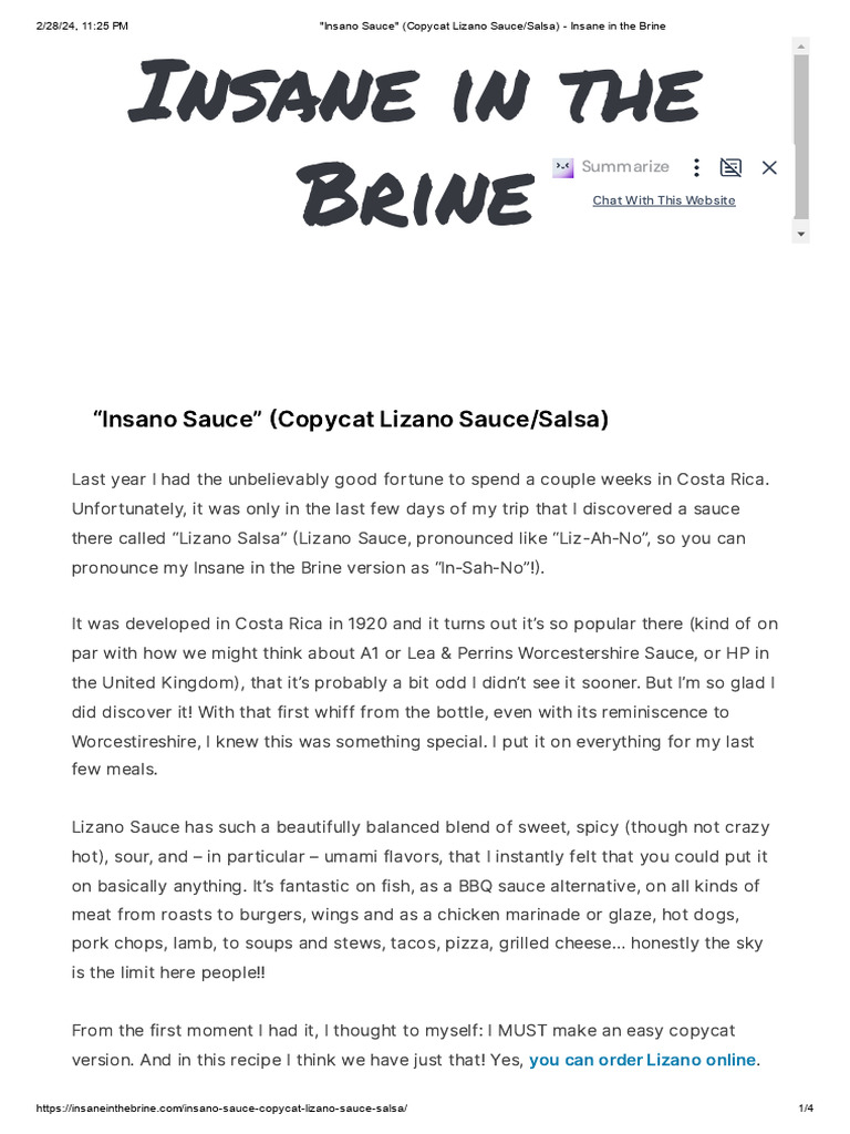 Insano Sauce - (Copycat Lizano Sauce - Salsa) - Insane in The Brine | PDF | Sauce | Starch