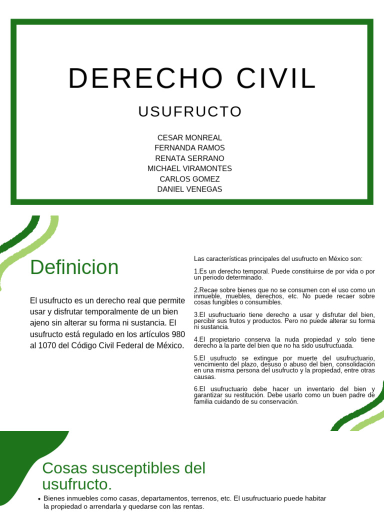 USUFRUCTO | PDF | Propiedad | Conceptos legales