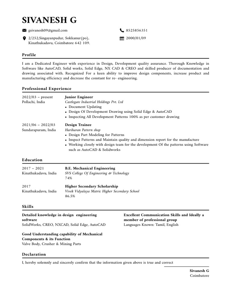 SIVANESH G FlowCV Resume 20240228 | PDF | Engineering