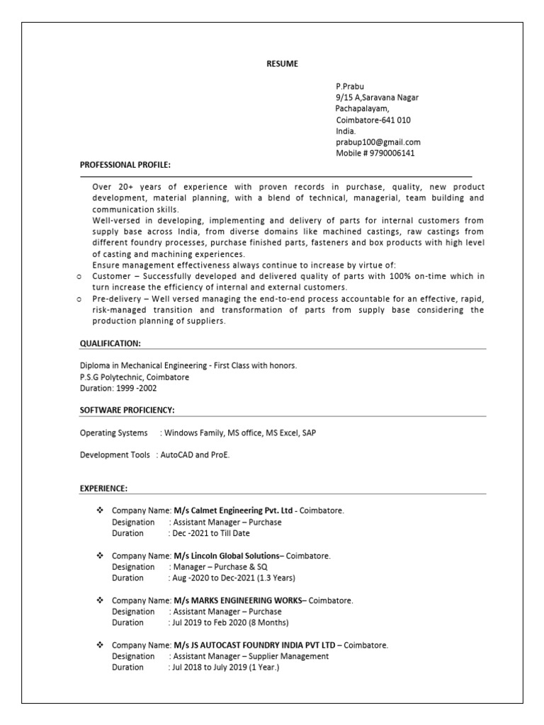 ResumeP Prabu | Download Free PDF | Supply Chain | Procurement