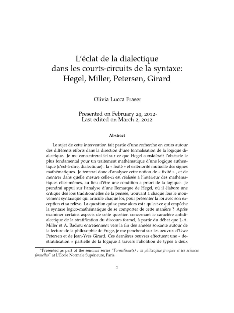 Leclat de La Dialectique Dans Les Courts | PDF | Georg Wilhelm ...