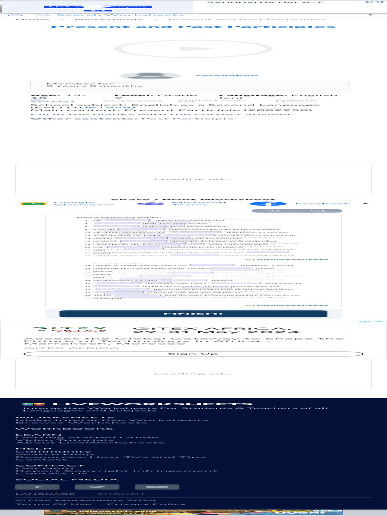 Present and Past Participles Exercise Live Worksheets | PDF