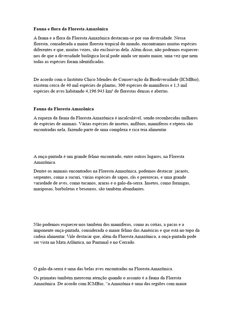 Fauna e Flora Da Amazônia | PDF | Floresta Amazônica | Florestas