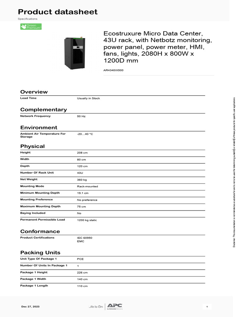APC - EcoStruxure Micro Data Centers - AR4340IX500 | PDF