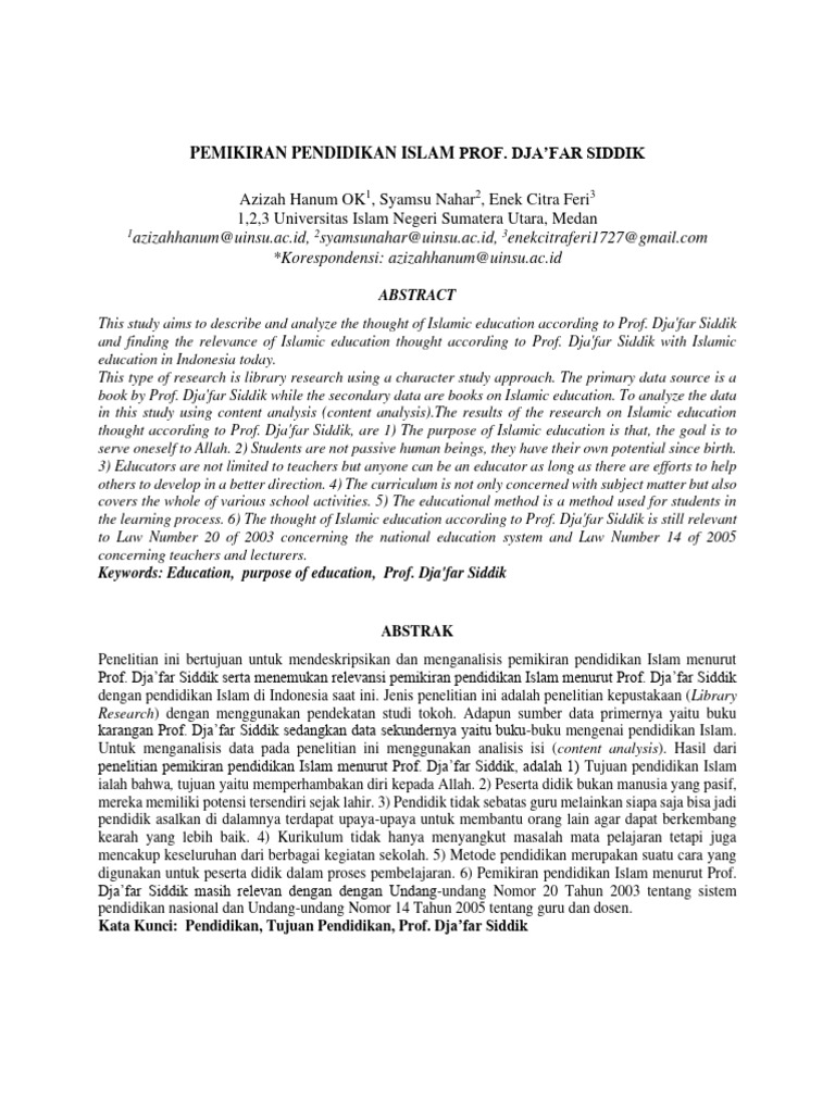 Pemikiran Pendidikan Islam Prof. Dja'Far Siddik | PDF