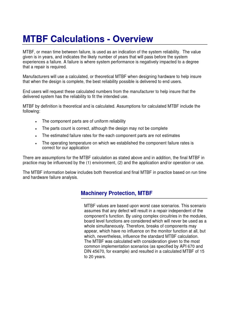 MTBF Calculations | PDF | Reliability Engineering