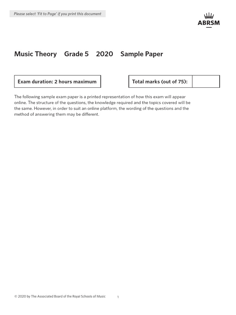 Music Theory Grade 5 Sample Paper 2020 | PDF | Minor Scale | Interval ...