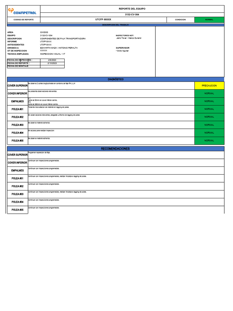 Reporte de Inspección Visual - Lineas de Ácido Planta Óxidos ...