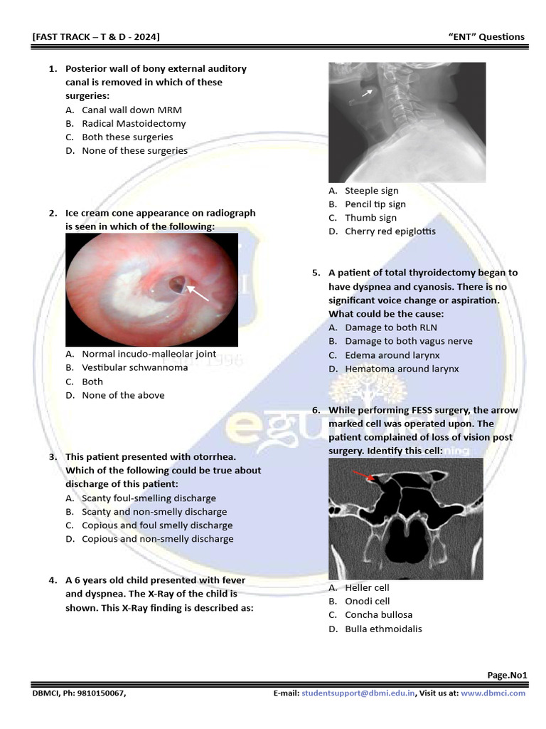 ENT T & D Questions | PDF | Vertigo | Ear