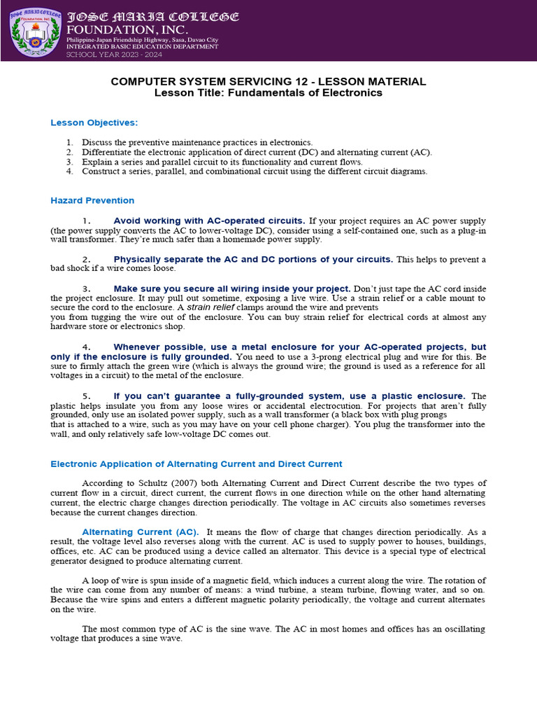 CSS 12 - Lesson 3 (Fundamentals of Electronics) | PDF | Direct Current ... CSS 12 - Lesson 3 (Fundamentals of Electronics) | PDF | Direct Current ...