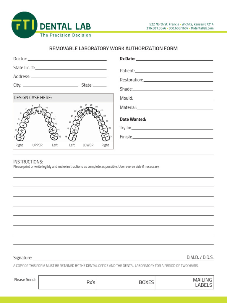 Laboratory Work Authorization Form | PDF