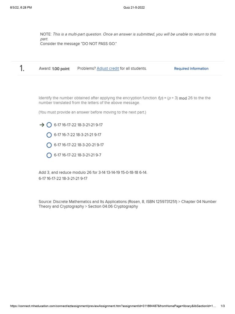 Answer Quiz 21-5-2022 | PDF | Set (Mathematics) | Cryptography