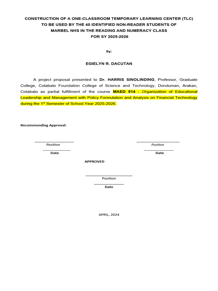 Project-proposal-egielyn r. Dacutan 2024 | PDF | Literacy | Motivation