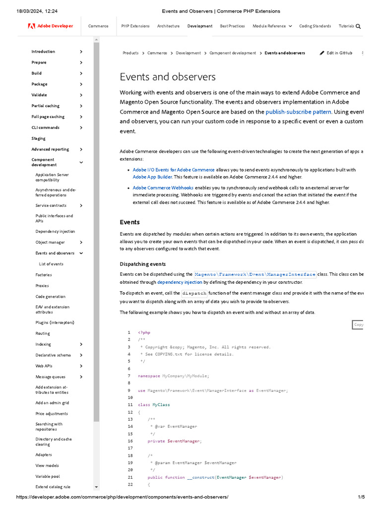 Events and Observers - Commerce PHP Extensions | PDF | Php | Magento