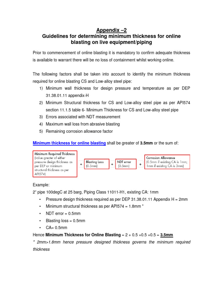 Minimum Thickness for Online Blasting | PDF | Pipe (Fluid Conveyance ...