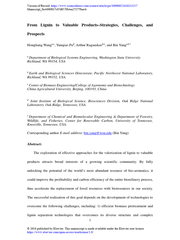 Lignin Valorization for Scientists | PDF | Lignin | Biorefinery